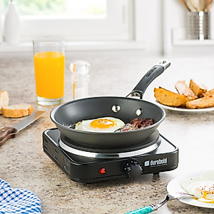 Kitchen Countertop Cast-Iron Single Burner - Stainless Steel Body – Sealed Burner - Ideal for RV, Small Apartments, Camping, Cookery Demonstrations, or as an Extra Burner – by Durabold