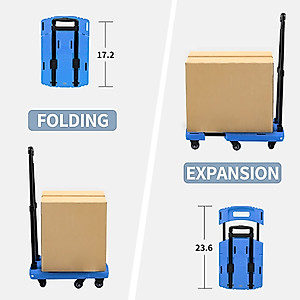 440 lb Folding Hand Truck, Heavy Duty Utility Dolly Platform Cart with Anti-Skid Strip, Luggage Cart with 6 Wheels, Blue