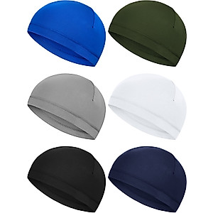 Boao 6 Pieces Skull Caps Helmet Liner Sweat Wicking Cap Running Hats Cycling Skull Caps for Men Women (Classic Colors, Large)