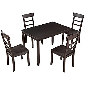 5 Piece Kitchen Dining Table Set 1 Wooden Table + 4 Chairs Set for Restaurant Espresso