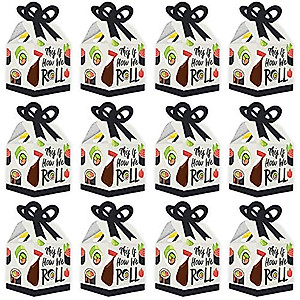 Big Dot of Happiness Let’s Roll - Sushi - Square Favor Gift Boxes - Japanese Party Bow Boxes - Set of 12