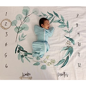 Organic Baby Monthly Milestone Blanket Newborn Boy Girl Unisex Gender Neutral| Green Leaf Wreath Eucalyptus Baby Nursery Month Picture Blanket| Growth Photography Background Prop|Birth Announcement