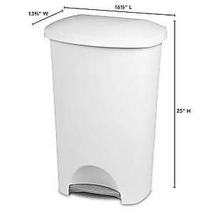 Sterilite 10968004 11 Gallon/42 Liter StepOn Wastebasket, White Lid & Base w/ Titanium Pedal, 4-Pack