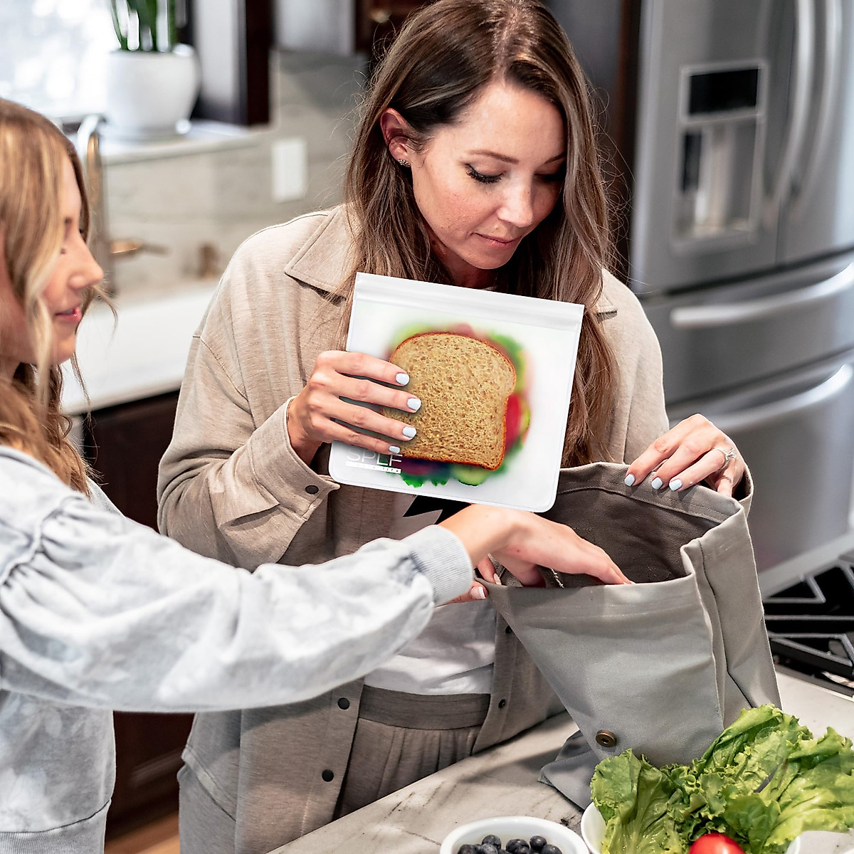 SPLF 10 Pack Dishwasher Safe Reusable Sandwich Bags, Reusable Storage Bags, BPA Free Quart Freezer Bags Leakproof Silicone and Plastic Free Lunch Bags Food Storage