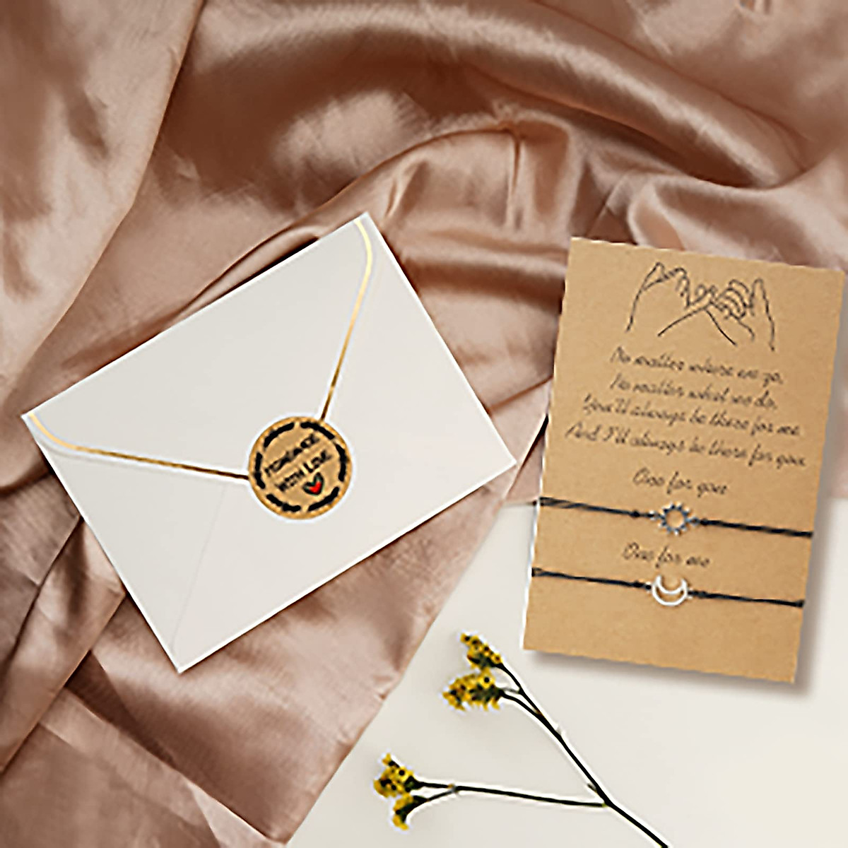 Friendship Bracelet Long Distance Bracelets for Women Best Friend Pinky Promise Matching Bracelets for 2 Couples Anklet Bracelets with Message Card Boyfriend Girlfriend Men (Black Strand-Moon&Sun)