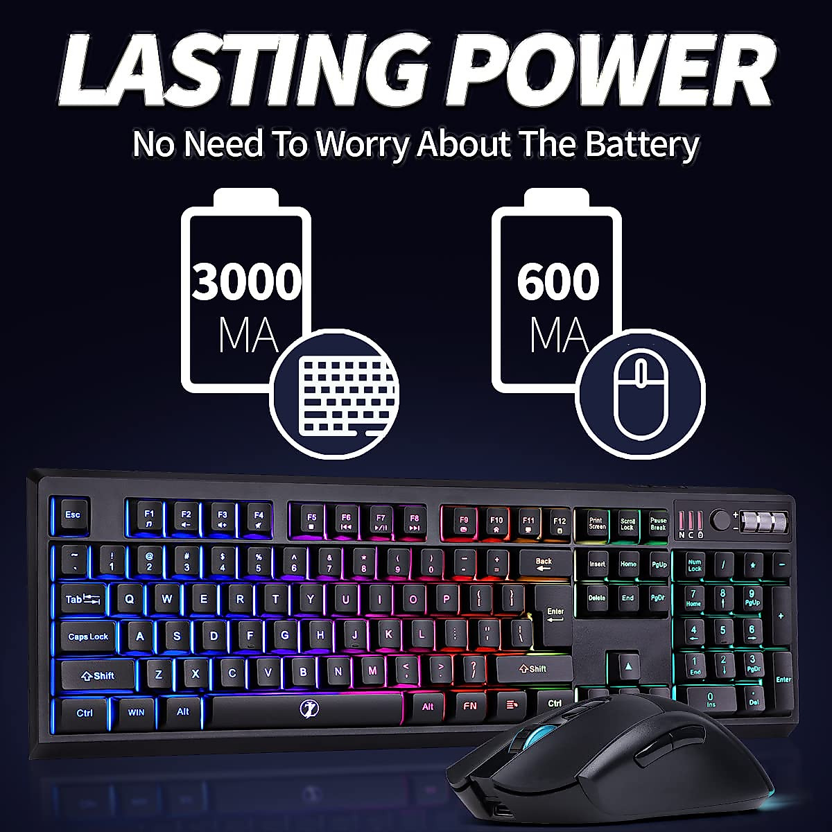 ZJFKSDYX C104 Wireless Gaming Keyboard and Mouse Combo - RGB Backlit, Mechanical Feel, Anti-ghosting, Rechargeable Battery, 7D 3200DPI Mice for Gamers