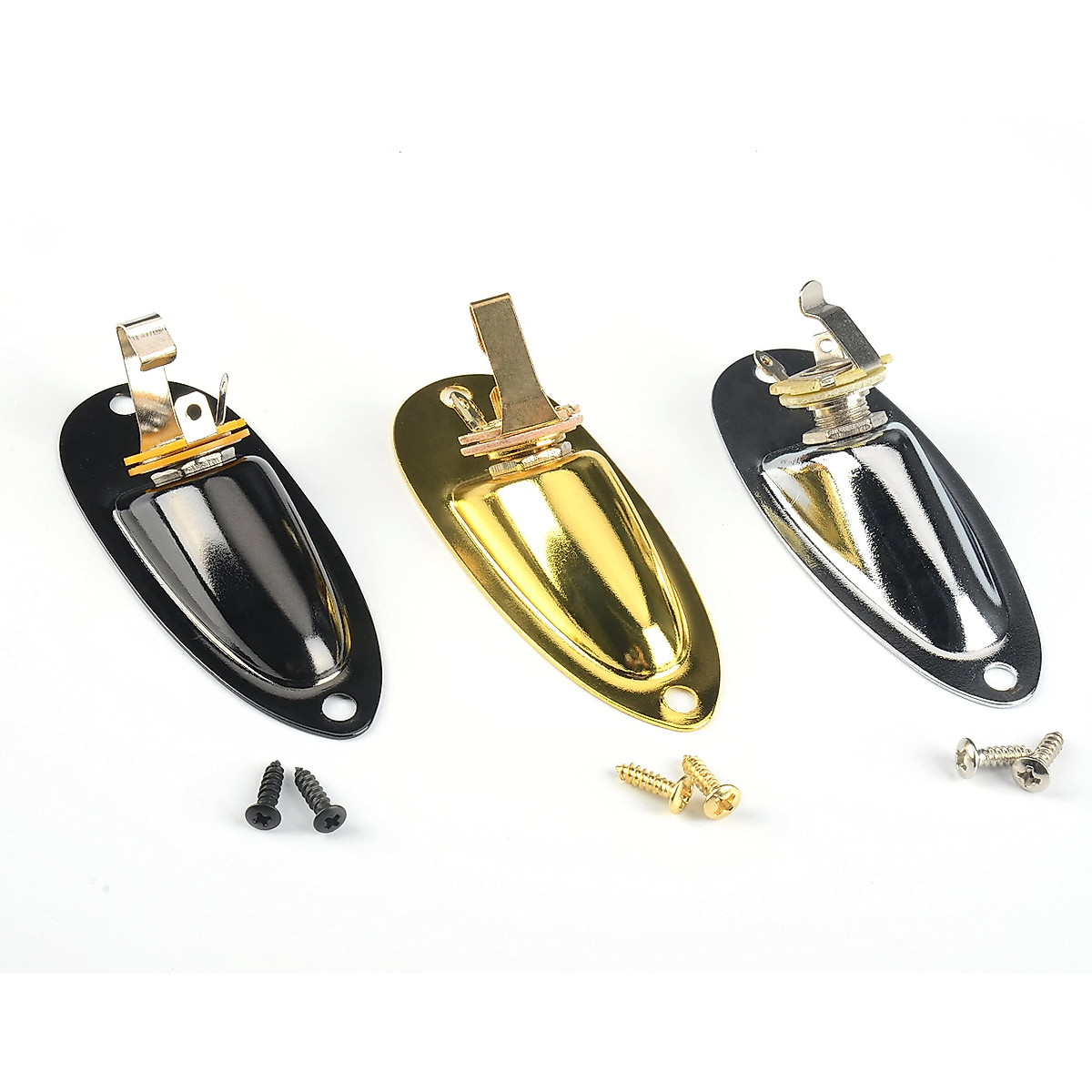 2pcs Boat Style 1/4" Loaded Guitar Pickup Output Jack Plug Socket plate and Screws ferrule for Fender Strat Stratocater Style Electric Guitar(Chrome)