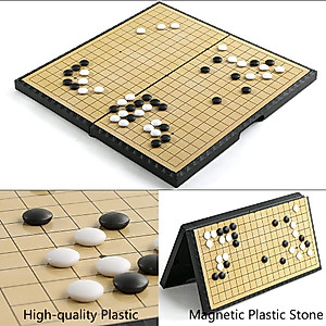 Luoyer 11 Inch Go Game Set Magnetic Travel Board Game Small Portable Folding Chinese Weiqi Gomoku Classic Strategy Game with Plastic Go Pieces