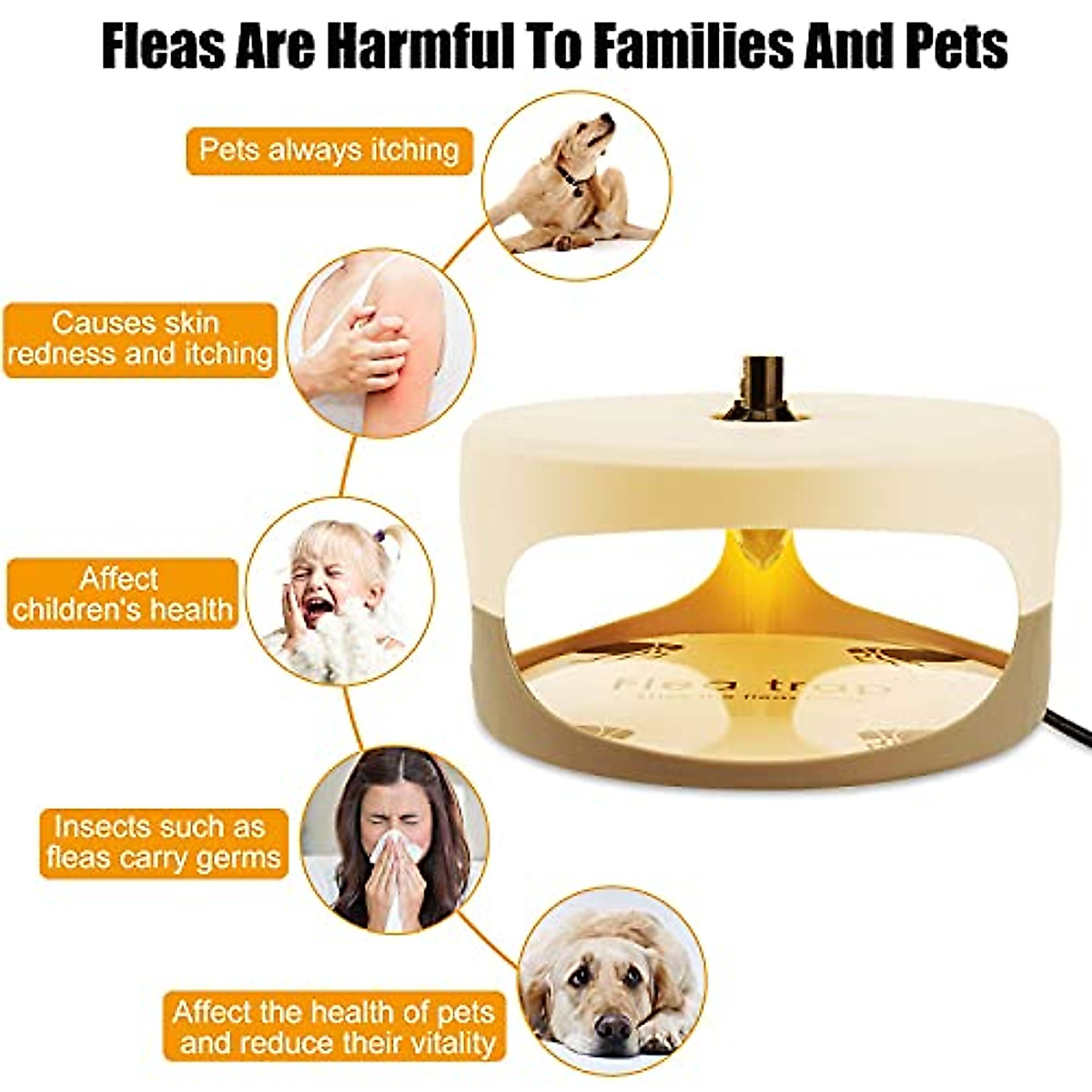 Flea Trap Indoor, Sticky Bed Bug Trap Indoor Pest Control Trapper Insect Killer 2 Glue Discs Light Bulbs