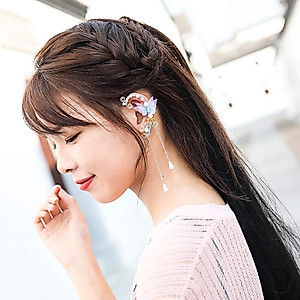 SXNK7 Elf Ear Cuffs Clip on Earrings Butterfly Flower Tassel Filigree Elven Cosplay Fairy Ear Wrap Cuffs Earrings for Women Wedding Jewelry