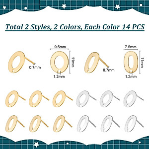 UNICRAFTALE 56 Pcs 2 Colors 2 Styles Stainless Steel Stud Earring Findings Oval Hollow Round Stud Earrings with Hole and Earring Backs Hypoallergenic Post Earring for Jewellery Making