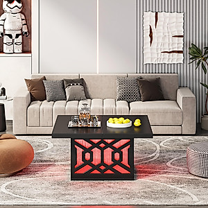 Tribesigns Coffee Table with LED Lights, Modern Square Cocktail Table with Storage, Center Table Living Room Furniture, Black