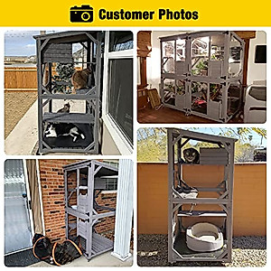 Aivituvin Cat Catio Outdoor Cat House Wooden Large Enclosure with Run on Wheels 70.9" Upgraded Version Catio with Reinforcement Strip,Waterproof Roof (Grey)