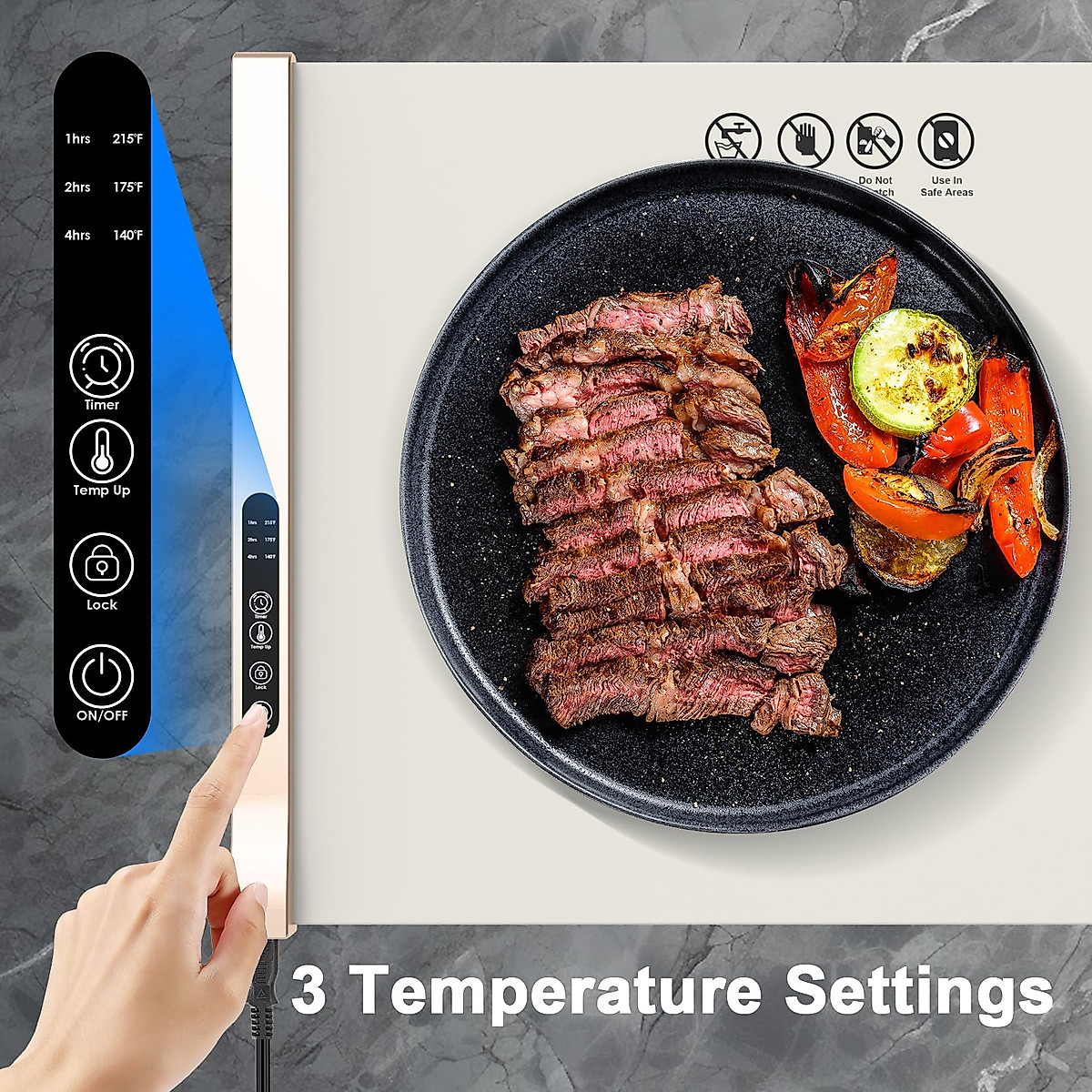 Nsyee Food Warming Mat, Electric Warming Tray with 3 Temperature Settings and Timer, Rollable Food Heating Mat, Premium Silicone Material, Multifunctional Food Warmer for Buffet, Party, Everyday Use