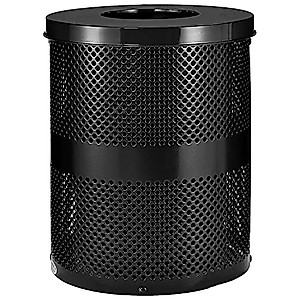 Global Industrial Thermoplastic Coated Perforated Receptacle w/Flat Lid, 32 Gallon, Black