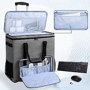 CURMIO PC Carrying Case on Wheels, Desktop Travel Bag with Detachable Trolley for PC Tower, Keyboard and Mouse, Gray (Bag Only, Patented Design)