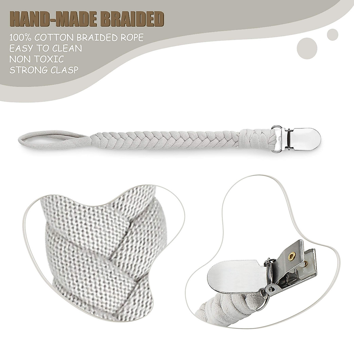 Pacifier Clip for Boys and Girls Binky Holder Pacifier Holder Leash Smoother Clip Handmade Braided Fits All Pacifiers -Modern Unisex Baby Birthdays Gift（5 Pack）