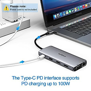 USB C Docking Station Dual Monitor HDMI for Dell HP, Laptop Hub Multiport Adapter Thunderbolt 3 Dongle USB-C to 2 HDMI,Ethernet,VGA,USB3.1,USB2.0,Audio for Surface, Lenovo