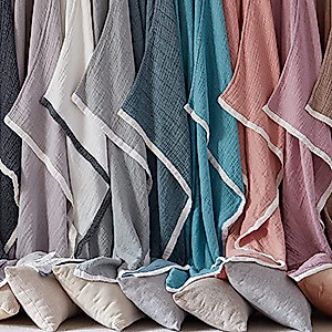 SE SOFTEXLY Cotton Muslin Throw Blanket for Adults,Breathable 4-Layer Yarn Dyed Linen Texture Gauze Blanket for Bed Sofa Couch,Super Soft Lightweight Twin Size Blanket for All Season（60"x80",Grey）