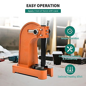 YITAHOME 3 Ton Manual Arbor Press, 12.2 Inch Maximum Height, Heavy Duty Arbor Presses, Press Machine for Riveting Punching Holes, Orange Manual Desktop Arbor Press Cast Iron Material