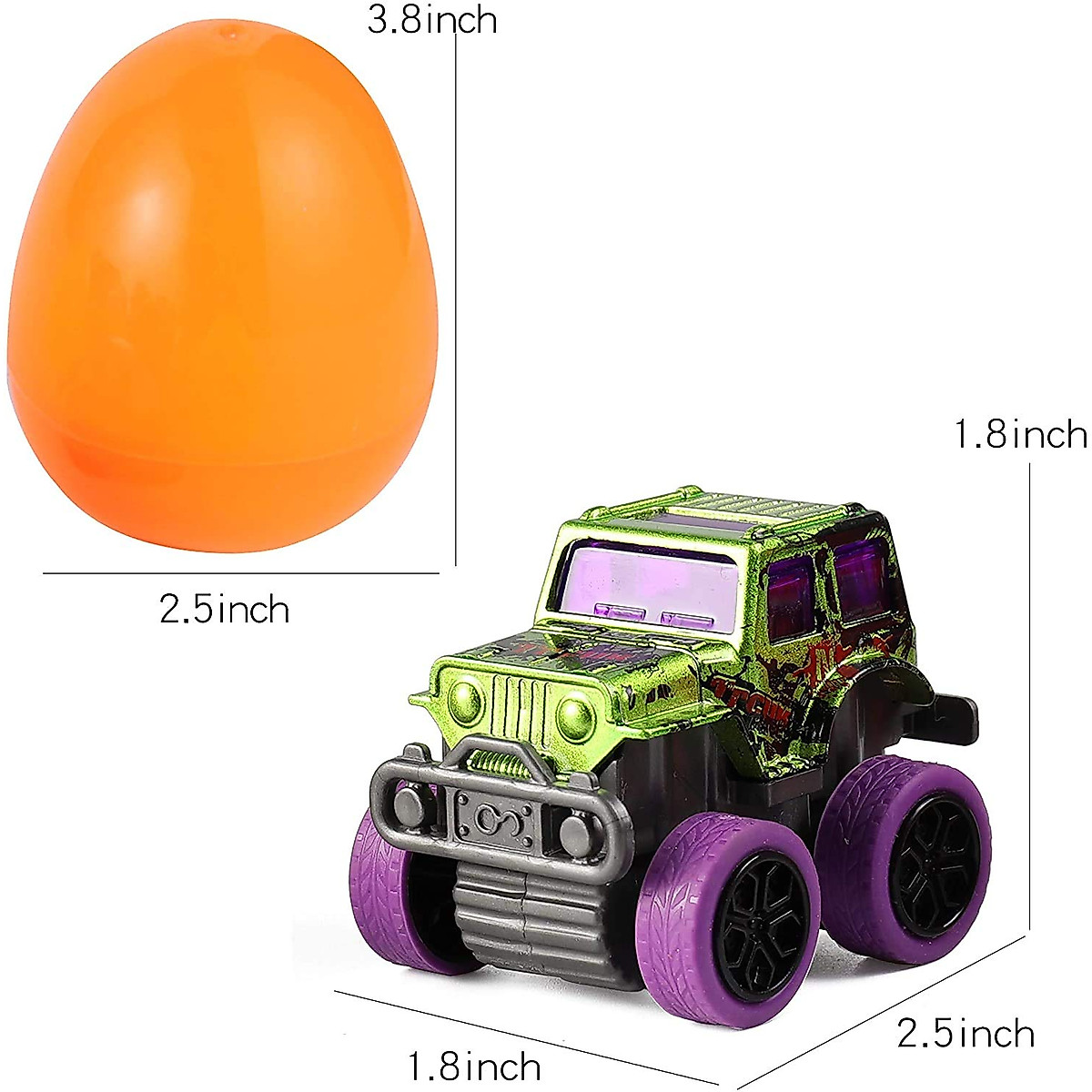 JOYIN 12 Pcs Easter Eggs Filled with Pull Back Monster Cars, Easter Egg Prefilled with Trucks for Kids ​Easter Egg Hunt, Basket Stuffers Filler and Classroom Prize Supplies