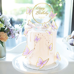 10-Pieces Purple Gold Butterfly Cake Toppers Happy Birthday 1-Metal Gold Birthday Cake Butterfly Party Decorations