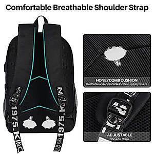 Laptop Bag USB Charging Middle School AV Club College Travel Bookbag 11.8x17.3 inches Backpack Daypack (Black+White)