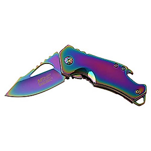 MTech USA MT-A882SRB Spring Assist Folding Knife, Rainbow Blade, Rainbow Handle, 4-Inch Closed