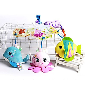 D-KINGCHY Baby Car Seat Toys, Clip on Stroller Toy, Soft Crib Toy, Hanging Plush Rattle Toys for Newborn Infant 0-3 Years Old (Ocean Series)