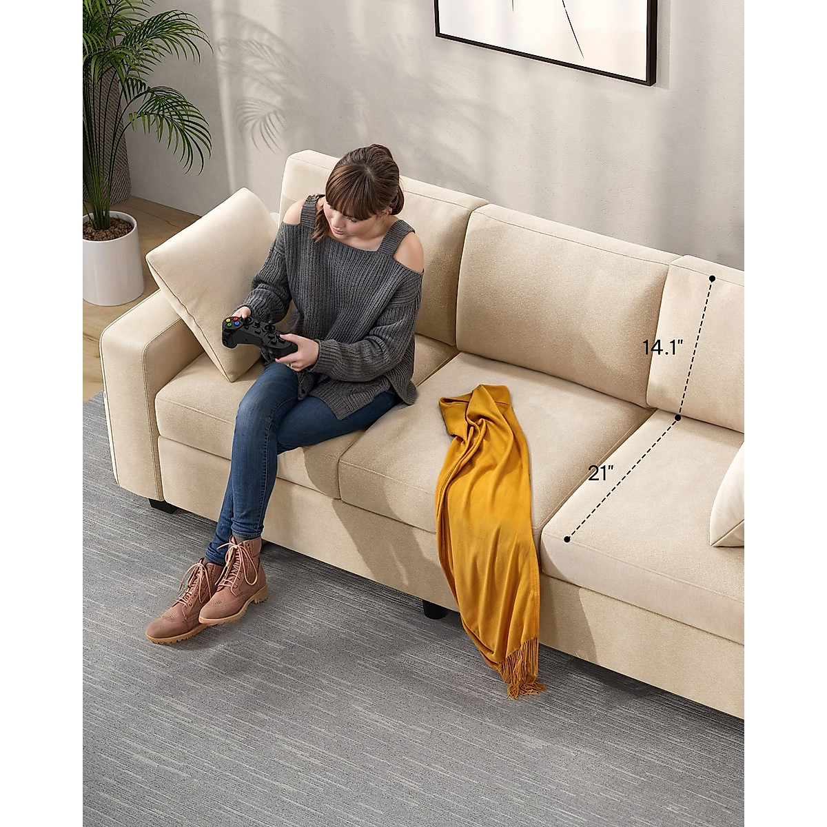 YITAHOME 80" Sofa, Comfy Upholstered Sofa Couch with Extra Deep Seats, Modern 3-Seater Couch Sleeper with Side Pocket, Loveseat for Living Room Apartment Office, Easy Assembly, Beige