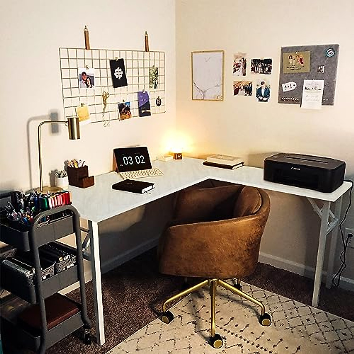 Kaboon Universal Tabletop 47.25"x30", Solid One-Piece Melamine Table Top, Double Desk L-Desk DIY, Home and Office,Sea Salt/White