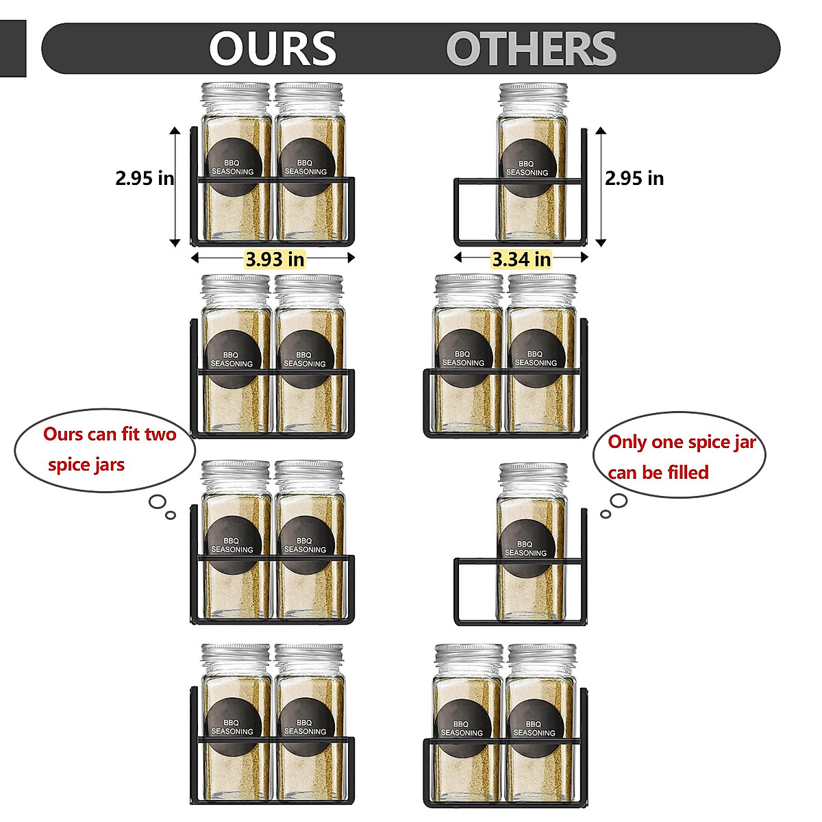 SMRCAD Magnetic Spice Rack Organizer for Fridge Seasoning Organizer for Kitchen storage with Screw or Adhesive Hanging,Magnetic Shelf with Hook for Refrigerator and Oven (Black, 6pack)