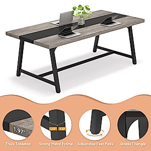 Tribesigns 6FT Rectangle Conference Table, 70.87L x 33.46W x 29.92H Inches Meeting Table for Conference Room, Vintage Wood Office Executive Desk with Strong Metal Frame for 6 People (Grey)