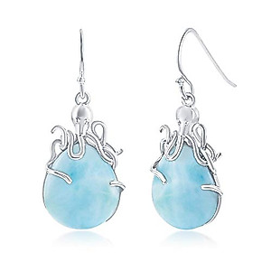 Beaux Bijoux Sterling Silver Larimar Blue Earrings for Women,Natural Larimar Jewelry,Sea Animal Design,Crab Turtle Octopus Fish,Blue Larimar Stones, Metal, natural larimar gemstone