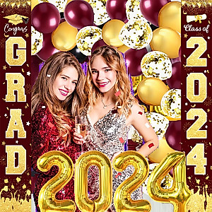 Graduation Decorations Maroon Gold 2024/Burgundy Gold Graduation Party Decorations FSU ASU Class of 2024 Congrats Grad Porch Sign Maroon Gold Balloons 2024 Graduation Party Decorations