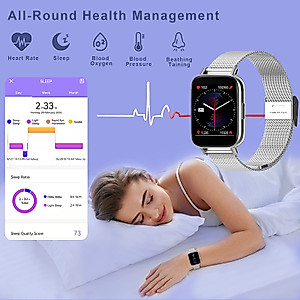 Smart Watch(Bluetooth Answer and Make Call),1.69" Sports Smartwatch for Android iOS Phones IP67 Waterproof Men Women Fitness Tracker Watches with Blood Oxygen Heart Rate Sleep Monitor (Silver+Grey)