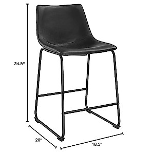 Walker Edison Douglas Urban Industrial Faux Leather Armless Counter Chairs, Set of 2, Black