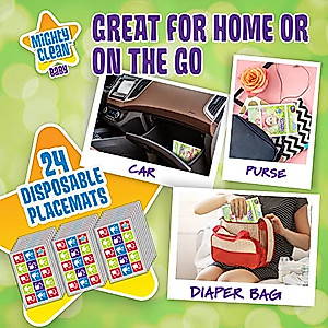 Mighty Clean Baby Disposable Placemat - Super Sticky Toddler and Infant Mat for Feeding on The Go, 24 Count Value Pack (6 Packages of 4 placemats Each)