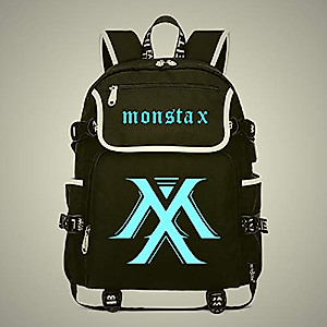 JUSTGOGO Luminous KPOP MONSTA X Backpack Daypack Laptop Bag College Bag Book Bag School Bag with USB Charging Port