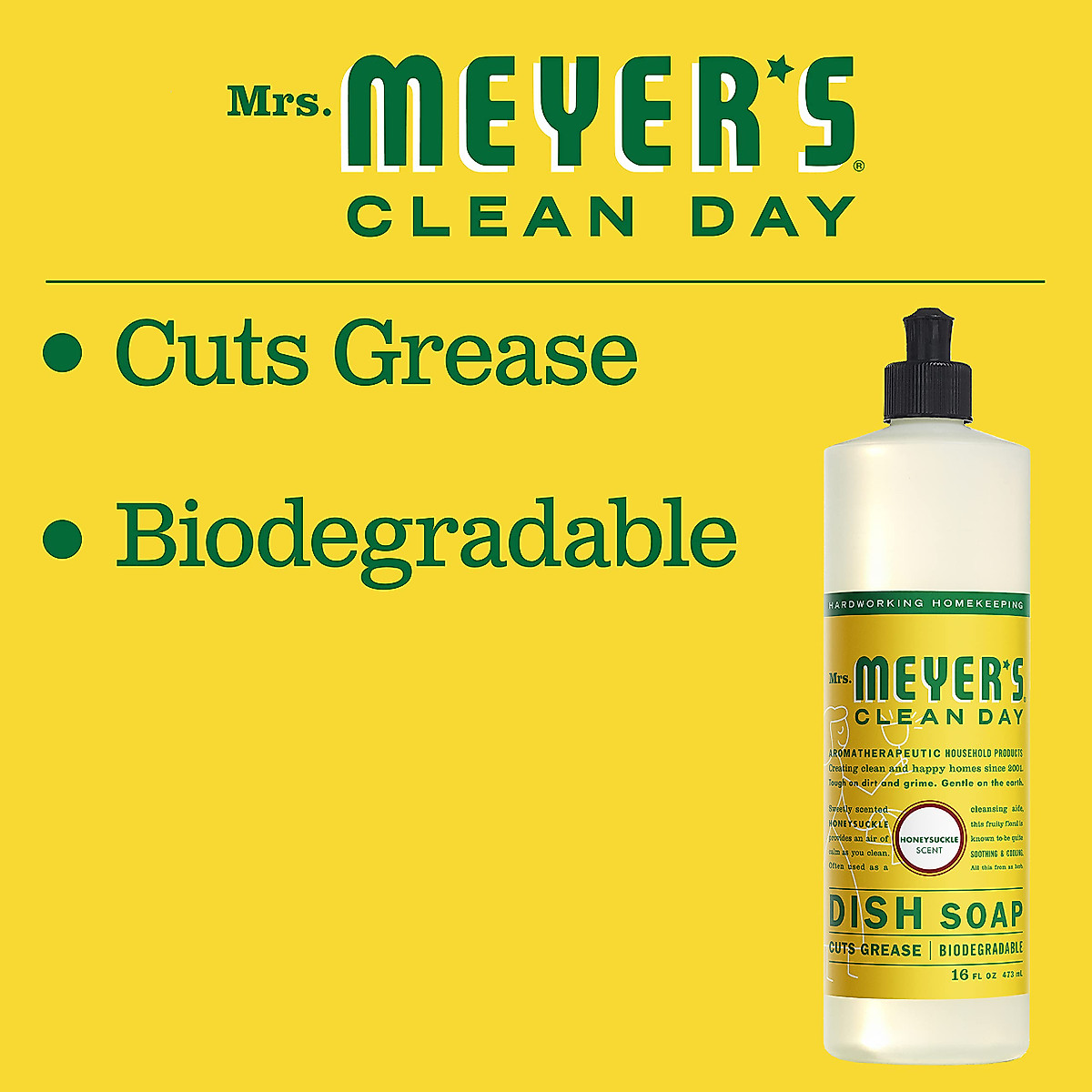 Mrs. Meyers Clean Day Liquid Dishwashing Soap, Honeysuckle, 16 oz 1 pack