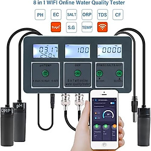 Wrobelax Water Quality Tester Monitor, WiFi Smart 8 in 1 PH Meter Data Logger Temp TDS Salinity S.G. EC ORP High Precise Analyzer for Water Sources, Aquarium, Hydroponics