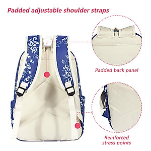 Leaper Water-Resistant Floral School Backpack Girls Lunch Bag Purse Dark Blue