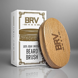25+ Years, BRV MEN Natural Firm Boar Bristles Beard Brush. The Ideal Gift For Men (Beechwood)