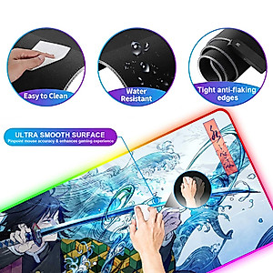 RGB Large Gaming Mouse Pad Anime Giyu Sword,Laptop Desk Pad,Mousepad with Stitched Edge Frame & Non-Slip Rubber Base,Computer Keyboard and Mice Pads Mouse Mat 31.5X15.7