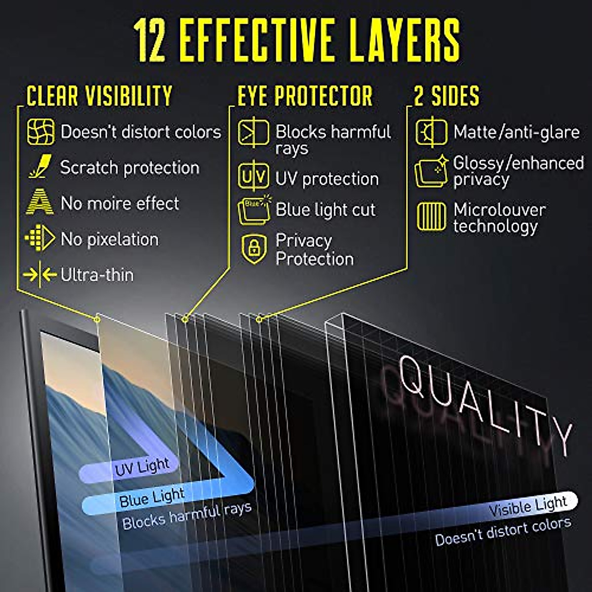 VINTEZ 14 Inch - 16:9 Aspect Ratio - Laptop Privacy Screen Filter for Widescreen Laptop - Anti-Glare - Anti-Scratch Protector Film - Data Confidentiality Shield