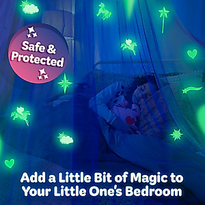 Bollepo Bed Canopy for Girls Bed with Glowing Stars - Princess Room Decor, Ceiling Net to Cover Toddler | Full, Twin Size Kids Bed Curtains, Fire Retardant Fabric (White - Unicorn)