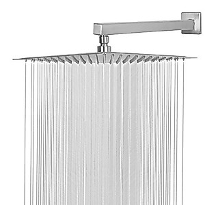 HarJue Shower Head with Extension Arm, High Pressure Square Shower Head with ShowerArm, Stainless Steel Rainfall Showerhead-Waterfall Full Body Coverage (12'' ShowerHead with 16'' Arm, Brushed Nickel)