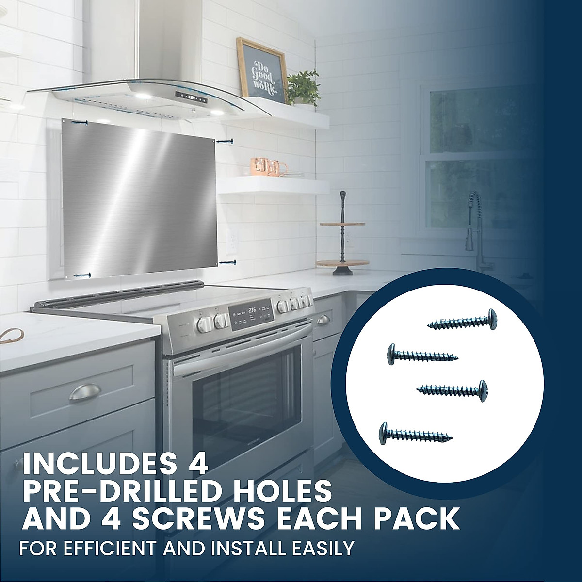 24" x 36" Reversible Metal Backsplash Matching screws | Compatible with Broan-NuTone SP3004 - Ultra Flat and Flushed Metal Panel Splatter Guard for Stovetop Easy Installation