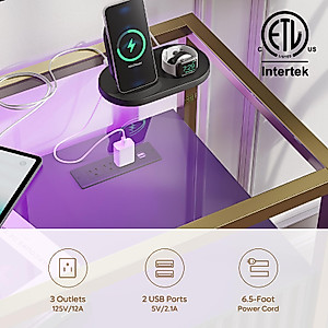 Bestier Coffee Bar Cabinet with Power Outlet, 47" Modern Buffet Cabinet with Storage, Glass Shelves, and LED Light, Fluted Bar Cabinet with Door for Living Room, Bedroom, Classic Black