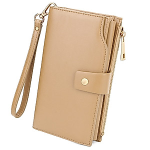Uromee Wallet Women Vegan Leather Large Ladies Wristlet Purse Card Holder Organizer Clutch Zipper Pocket